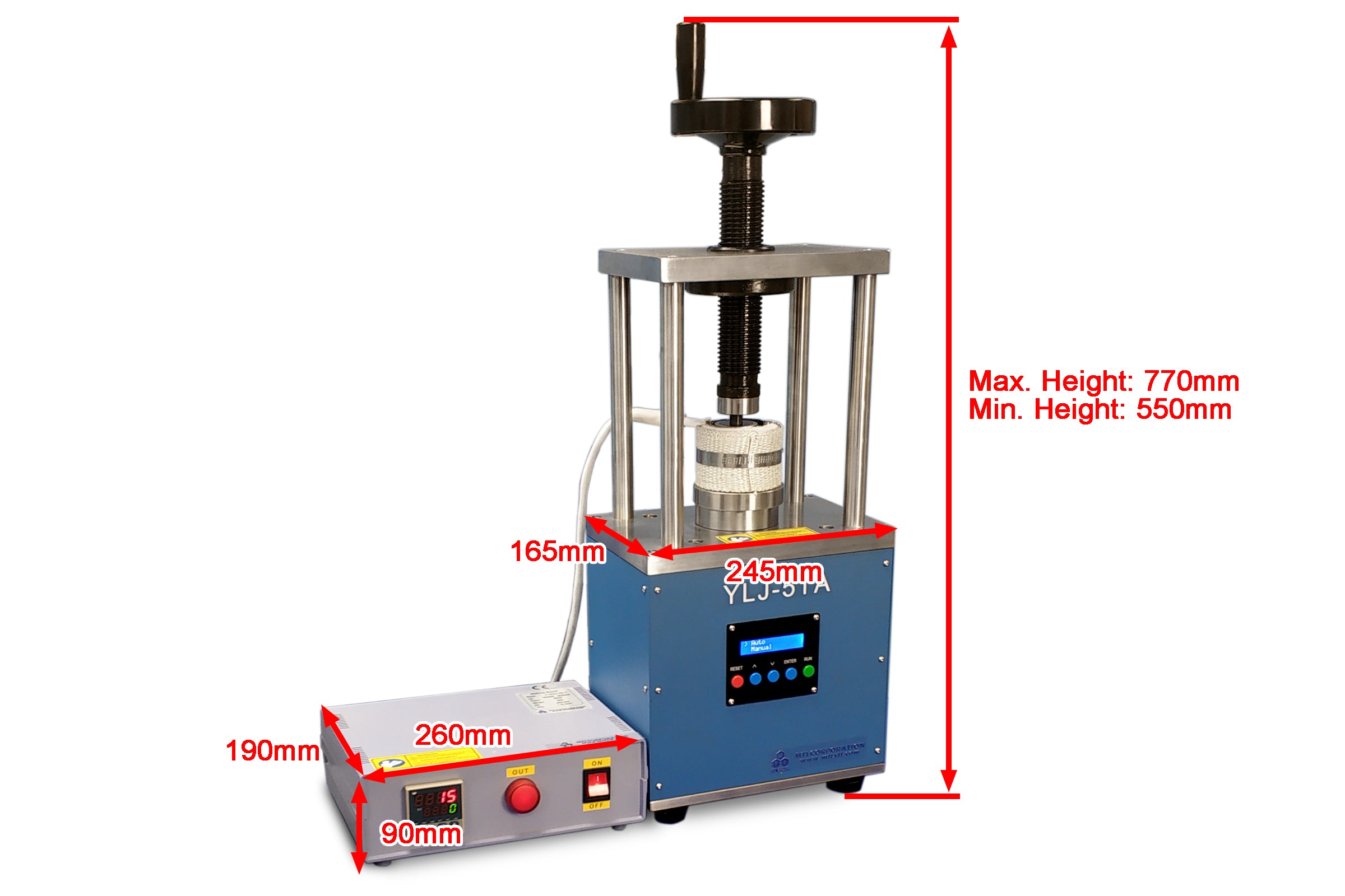 550 °C Max Hot Pellet Press with Si3N4 Die and 5T Digital Pressure & T ...